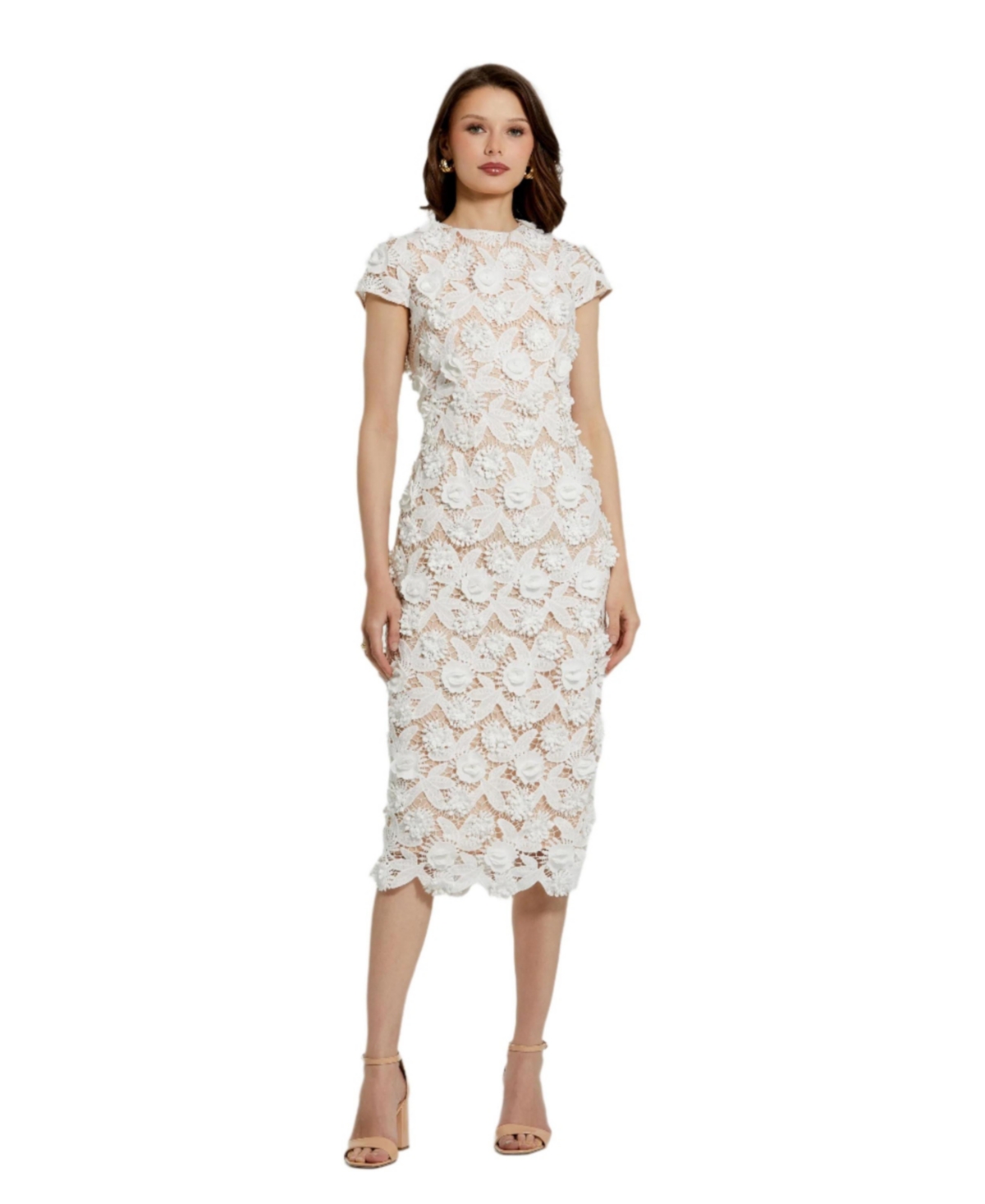 Click here for Mac Duggal Womens Floral Lace Fitted Short Sleeve... prices