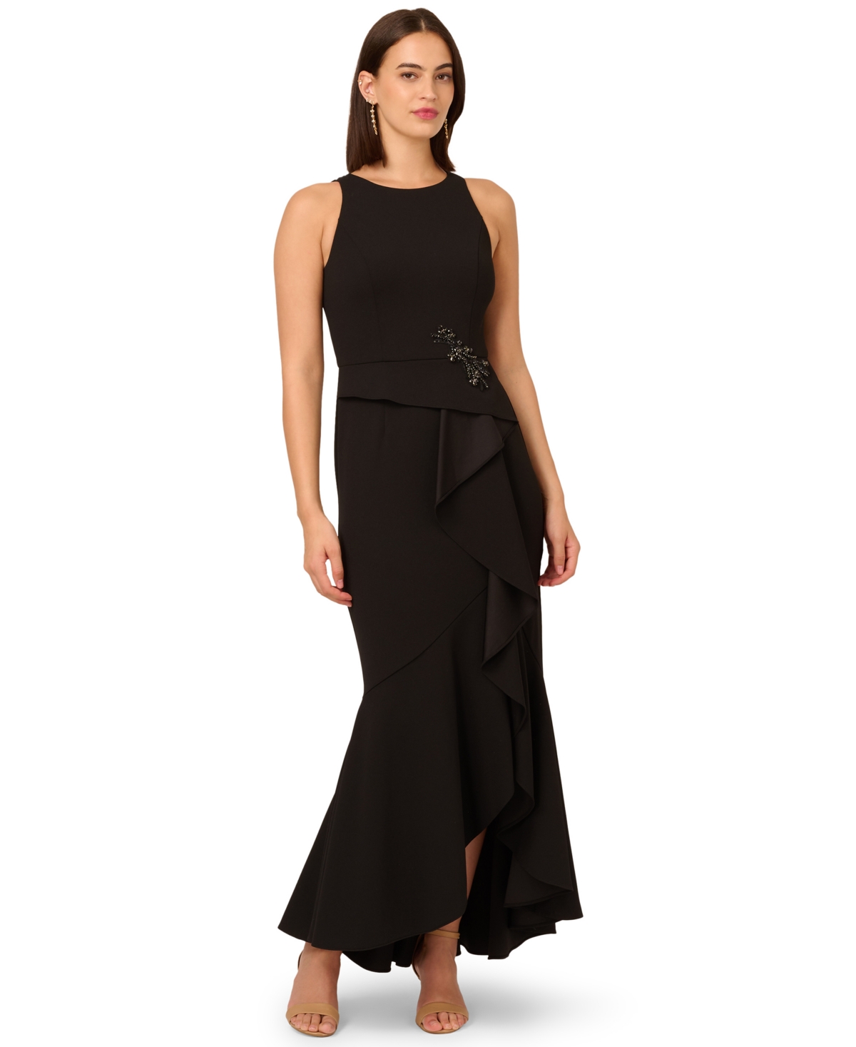Click here for Adrianna Papell Womens Cascading-Ruffle Crepe Gown... prices