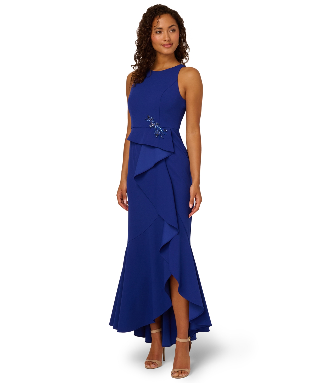 Click here for Adrianna Papell Womens Cascading-Ruffle Crepe Gown... prices