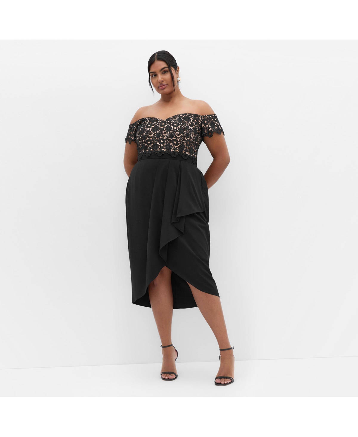 Click here for City Chic Womens Lace Glamour Midi Dress - Black prices