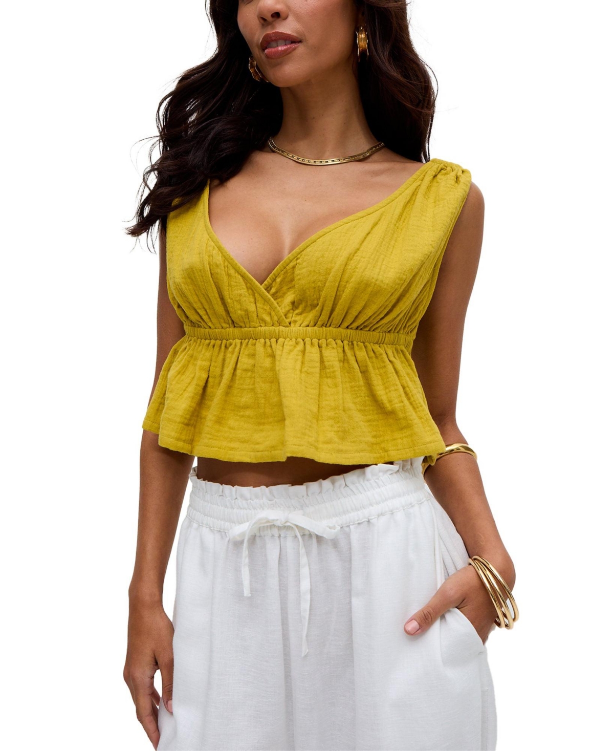 Click here for Raffya Womens Katty Deep-v Neck Blouse - Yellow prices