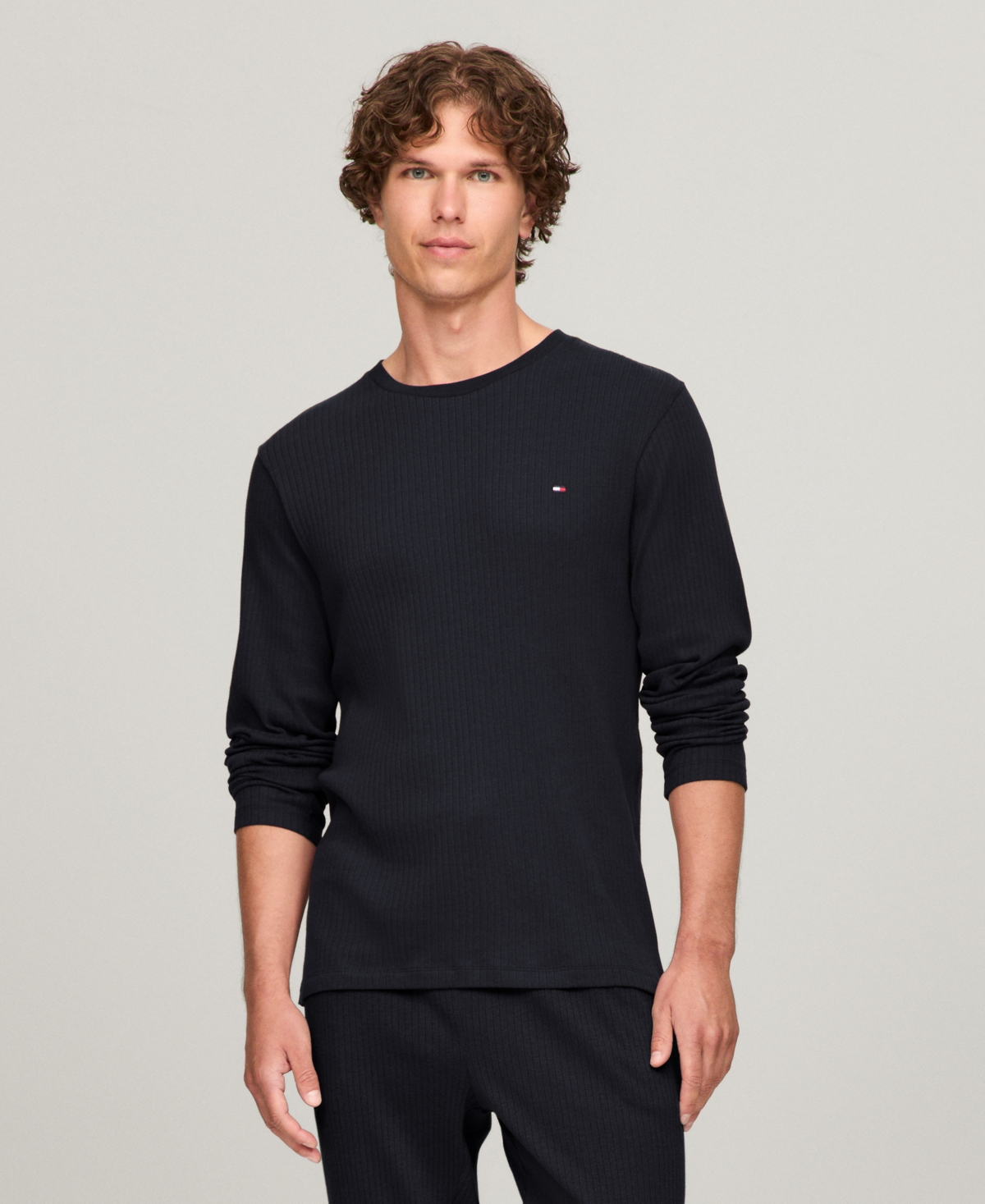 Click here for Tommy Hilfiger Mens Ribbed Long-Sleeve Pajama Shir... prices
