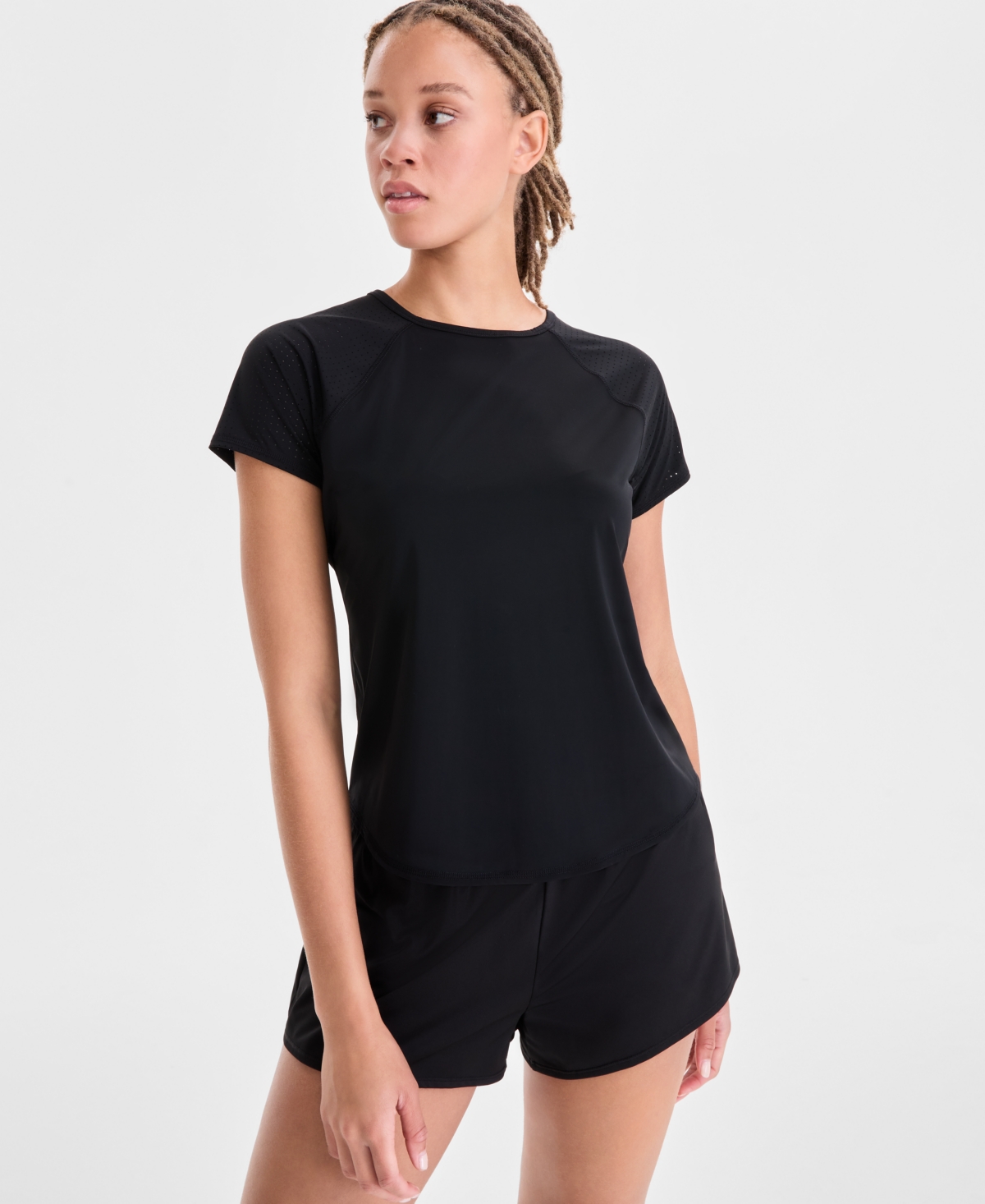 Click here for Id Ideology Womens Relaxed Crewneck Perforated T-S... prices