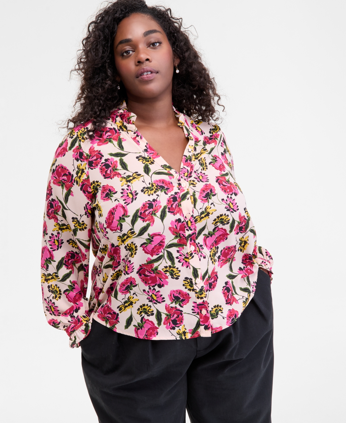 Click here for On 34th Trendy Plus Size Floral Ruffle-Trim Split-... prices