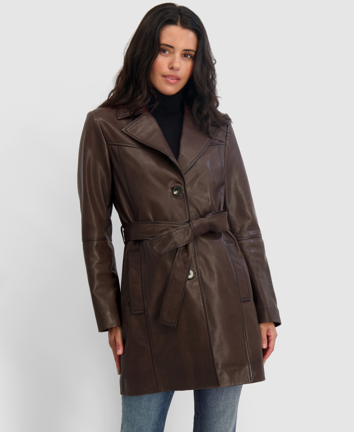 Click here for Tahari Womens Belted Leather Jacket - Chocolate prices