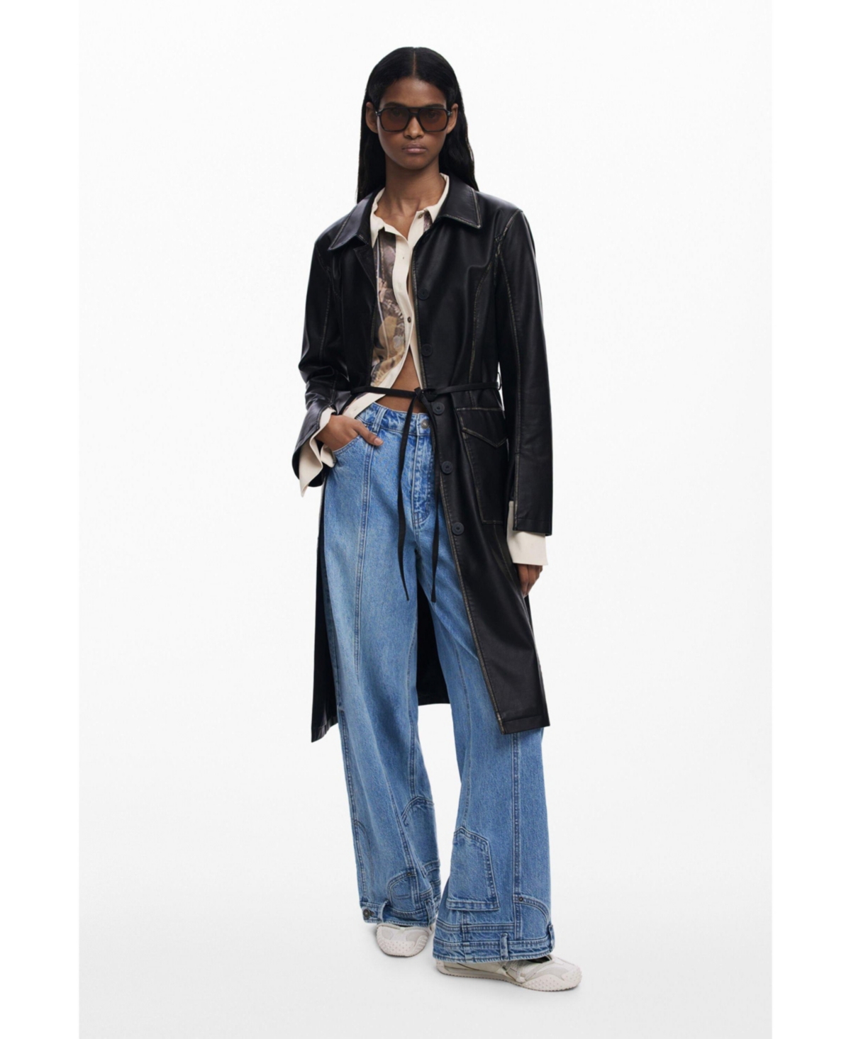 Click here for Desigual Womens Long faux leather jacket - Black prices