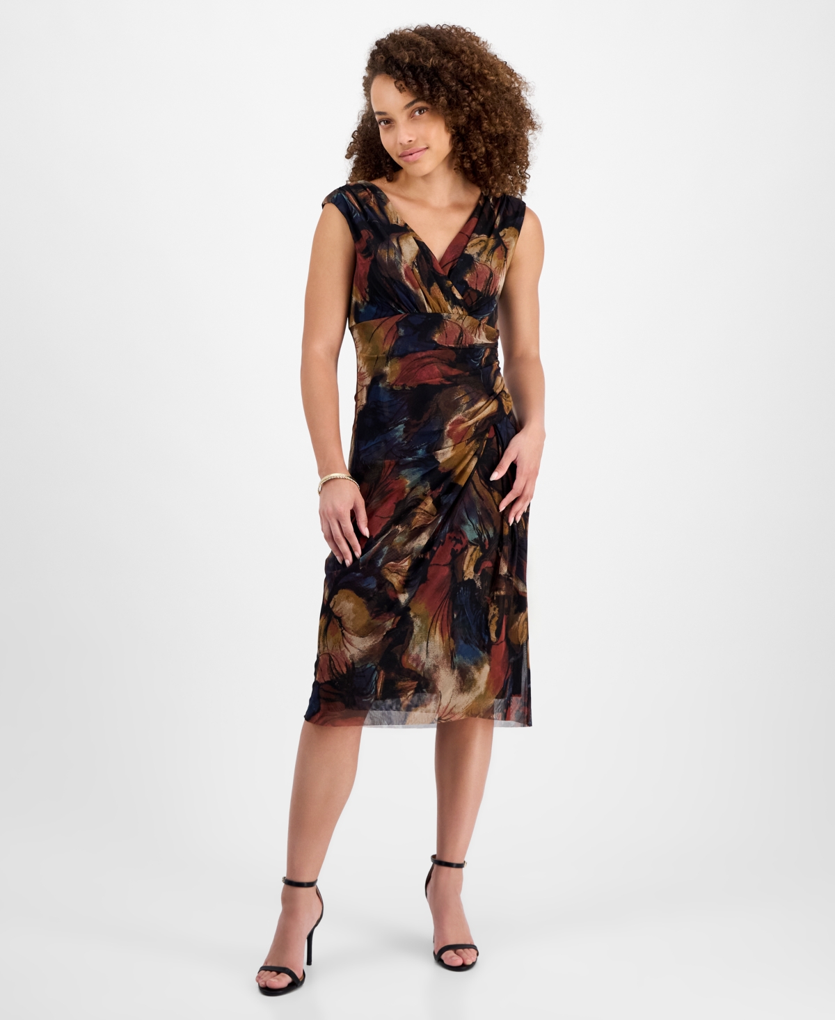 Click here for Connected Petite Printed V-Neck Sleeveless Dress -... prices