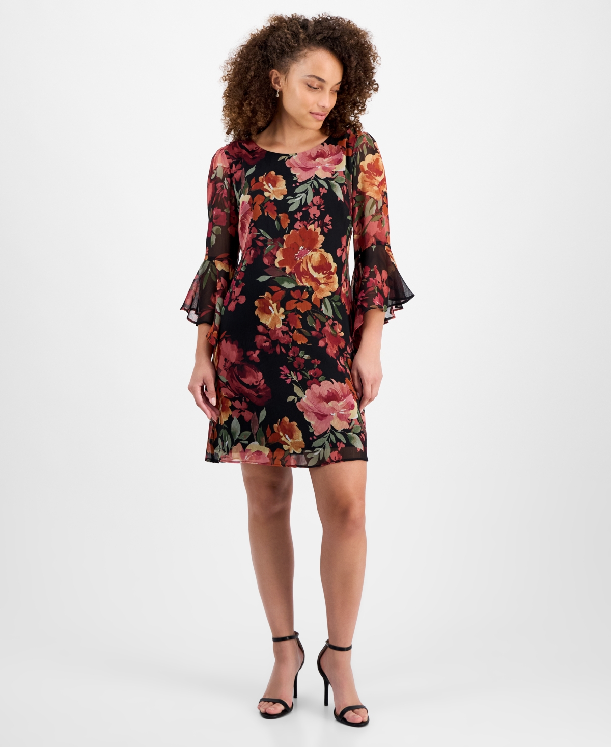Click here for Connected Petite Floral-Print Bell Flare-Sleeve Dr... prices
