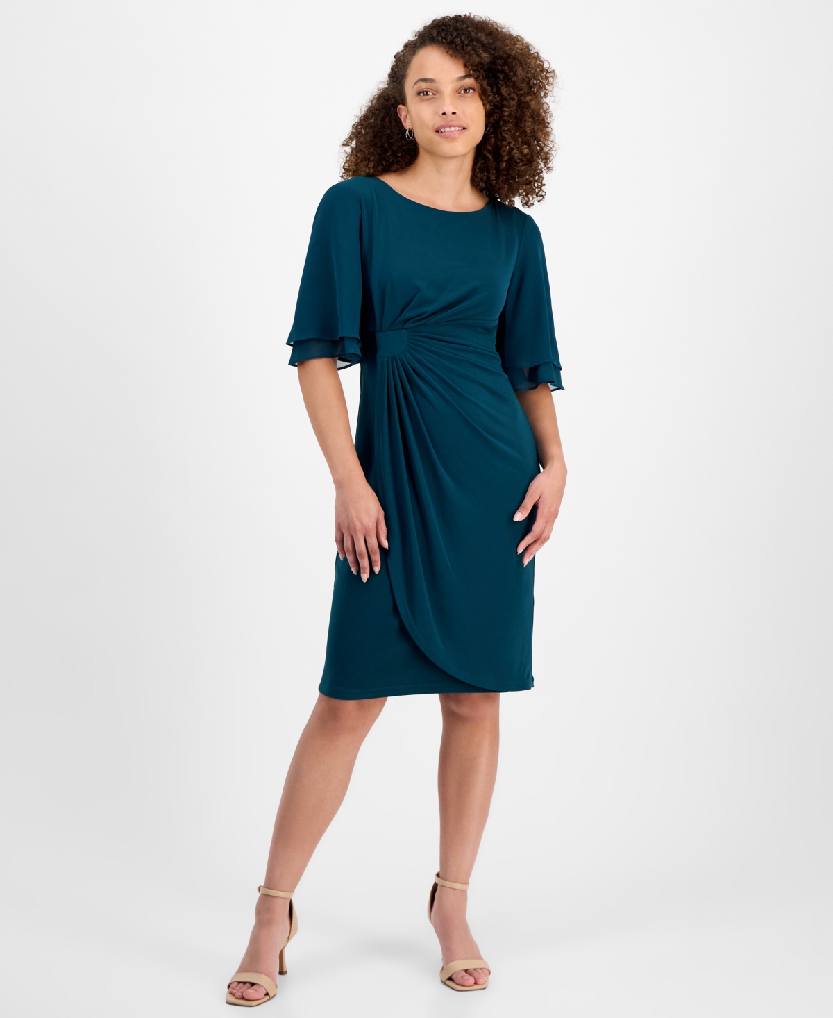Click here for Connected Petite Gathered Flutter-Sleeve Dress - D... prices