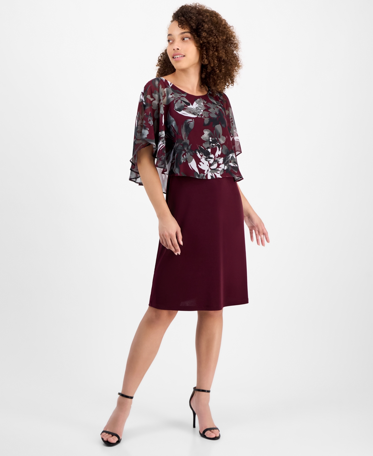 Click here for Connected Petite Floral Cape-Overlay Sheath Dress... prices