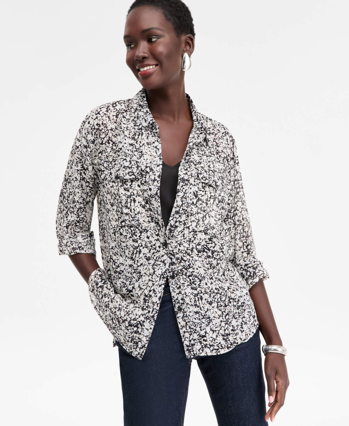 Click here for I.n.c. International Concepts Womens Printed Butto... prices