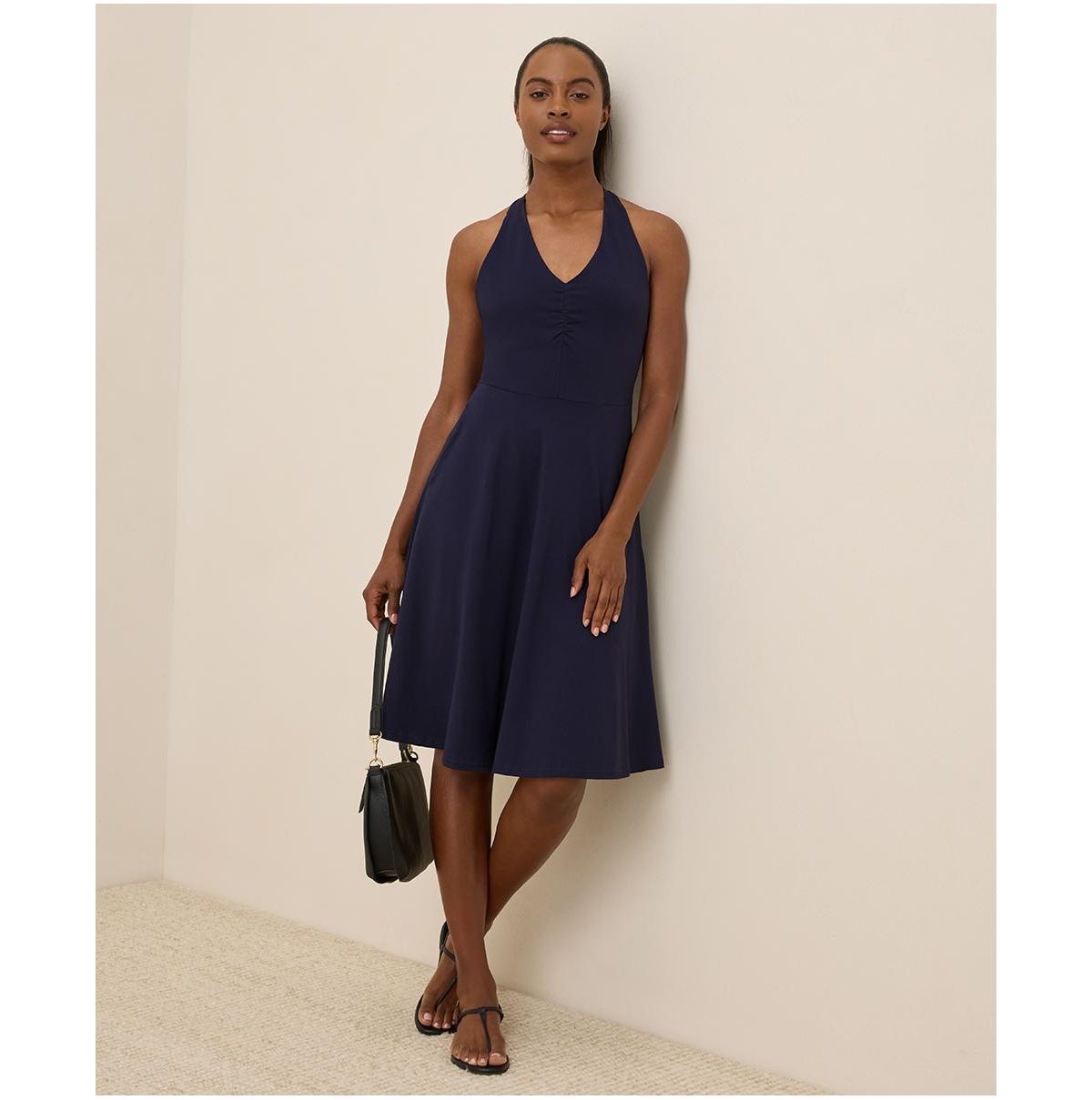 Click here for Pact Womens Fit & Flare Gathered Halter Dress - Ec... prices