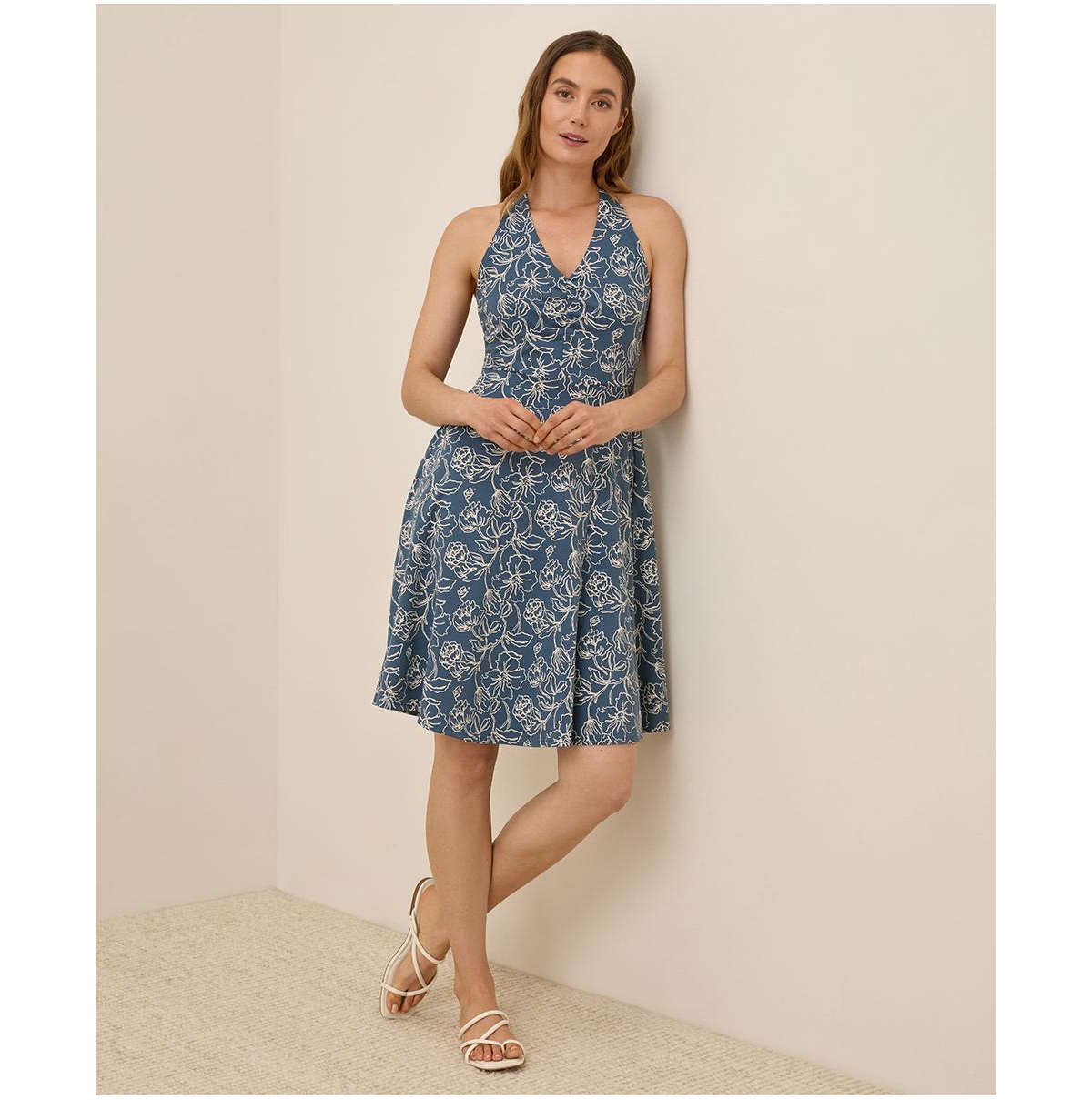 Click here for Pact Womens Fit & Flare Gathered Halter Dress - Lo... prices