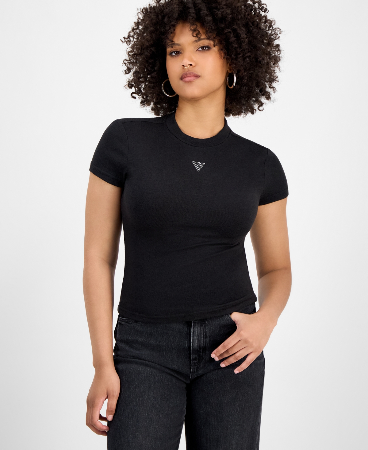 Click here for Guess Womens Licia Short-Sleeve Mock-Neck Top - Je... prices