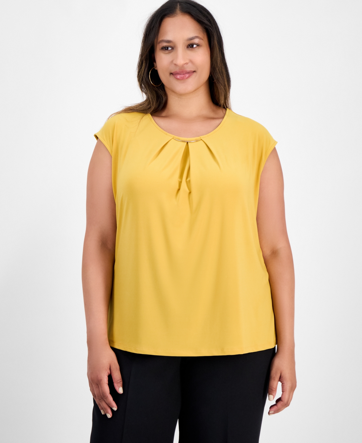 Click here for Kasper Plus Size Pleated-Neck Sleeveless Top - Mai... prices