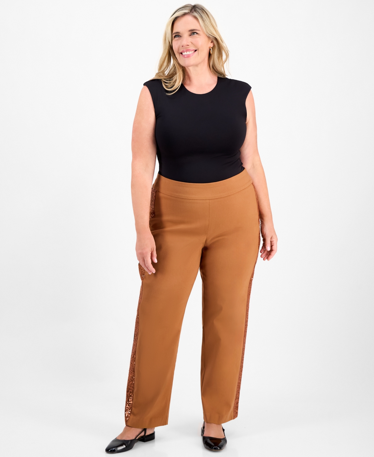 Click here for Jm Collection Plus Size Side-Sequin Cambridge Pant... prices