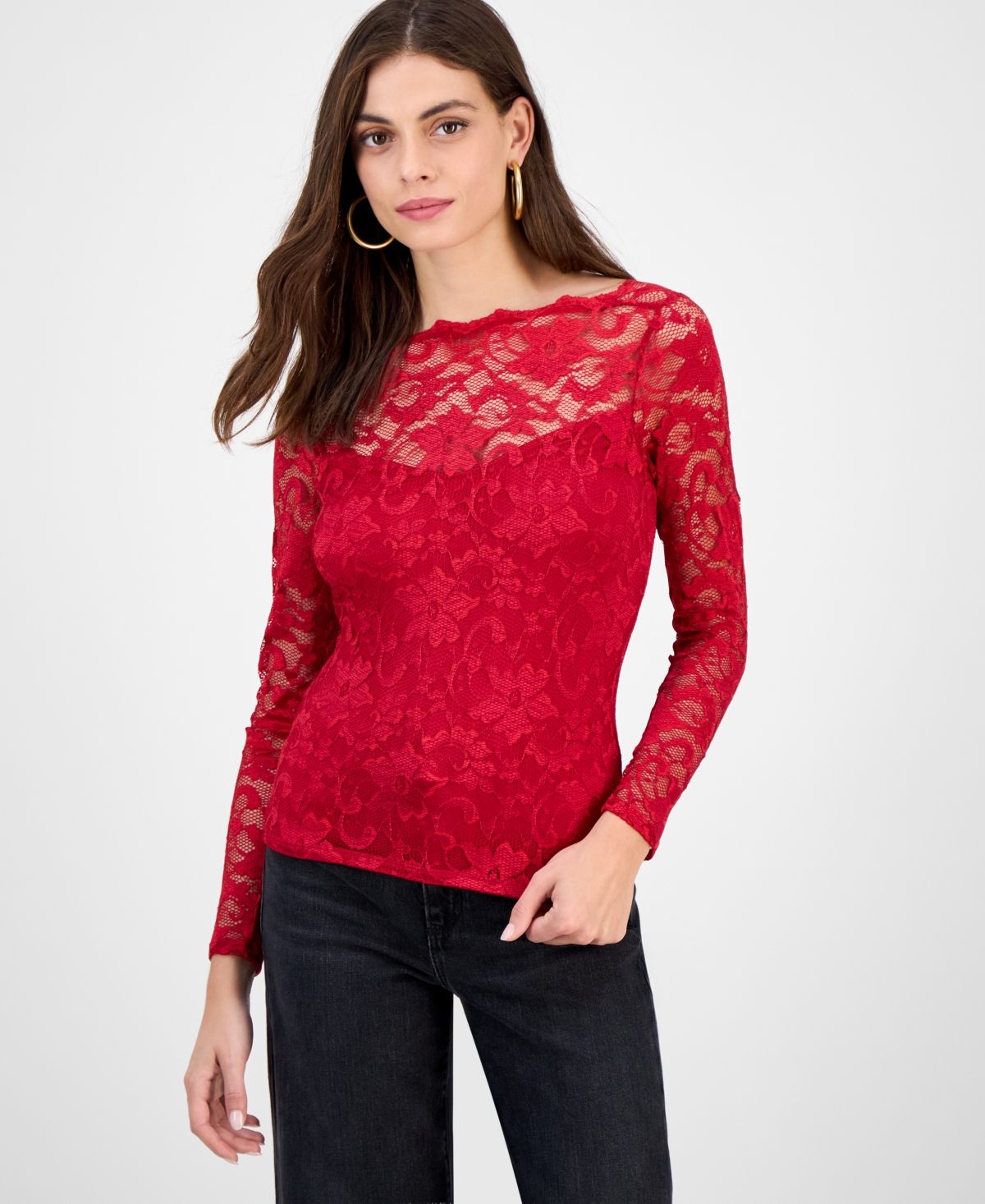 Click here for Guess Womens Nataliya Long-Sleeve Lace Top - Real... prices