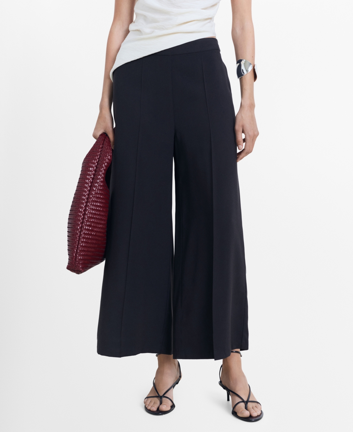 Click here for Mango Womens Flowy Palazzo Pants - Navy prices