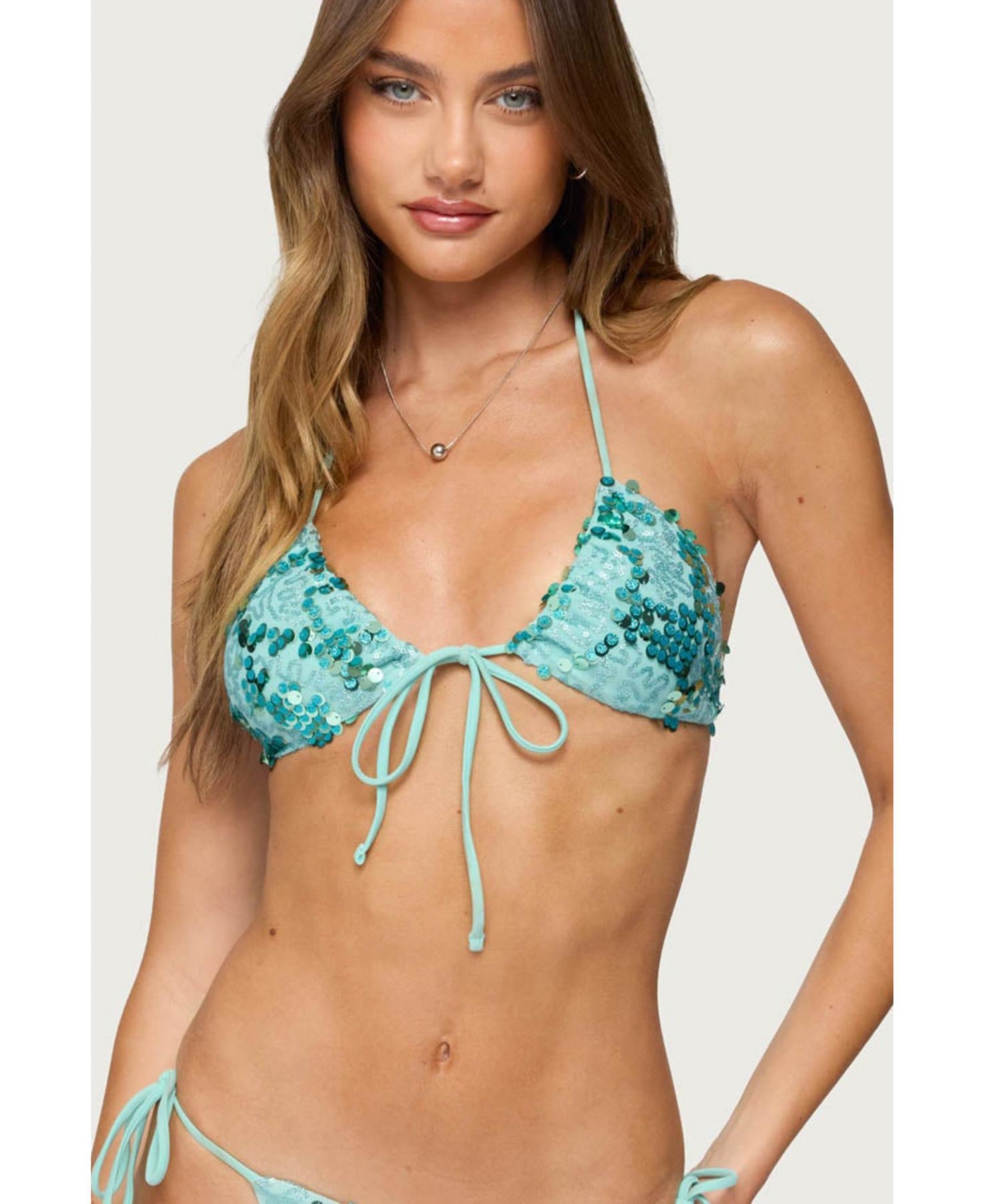 Edikted Womens Mirabella Sequin Bikini Top - Turquoise