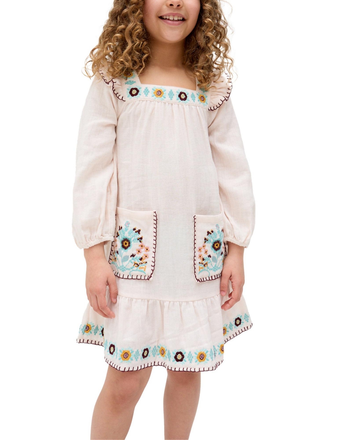 Click here for Raffya Kids Lisa Square Neck Embroidered Dress - E... prices