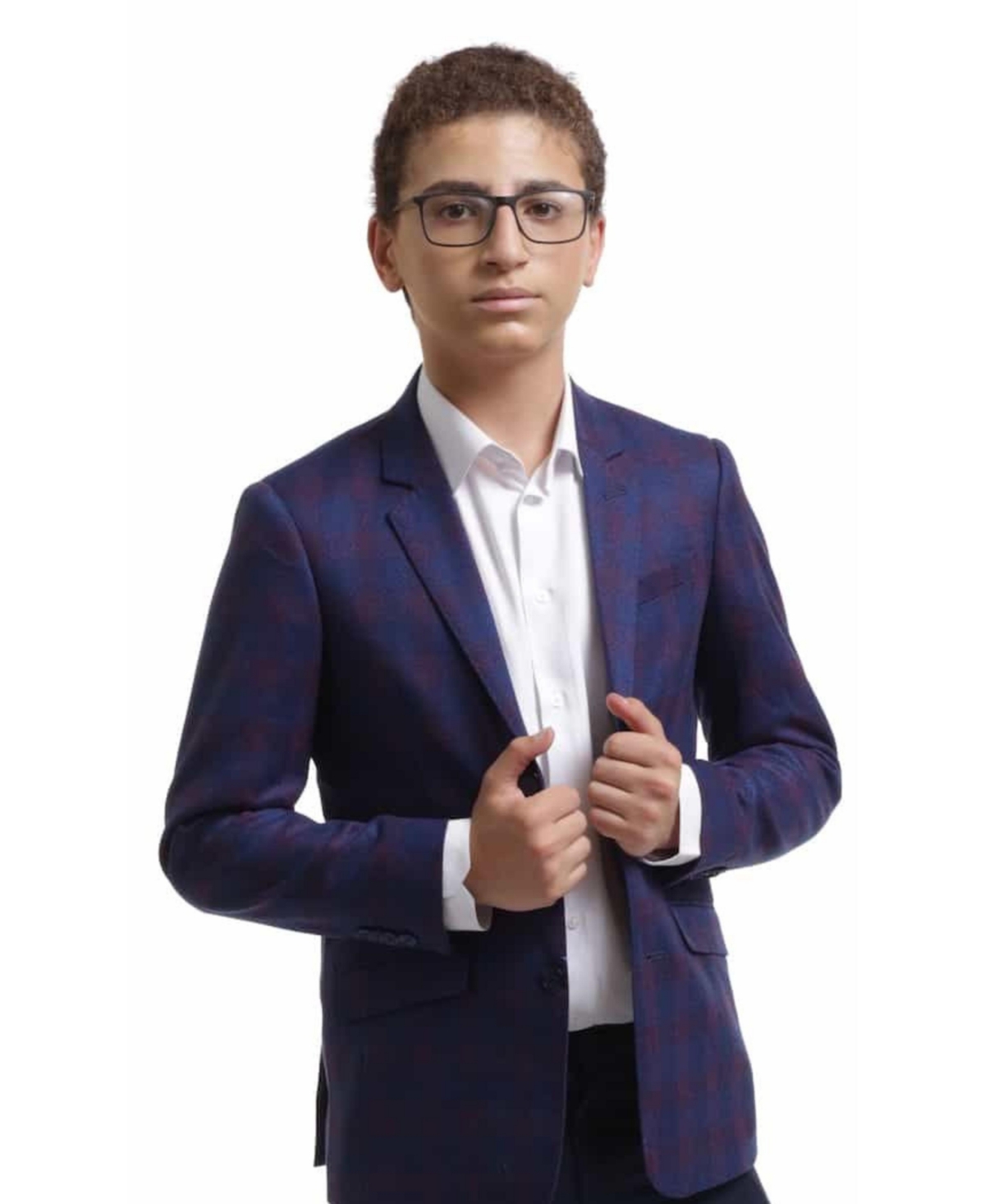 Click here for Elie Balleh Boys Navy Slim Fit Checkered Blazer -... prices