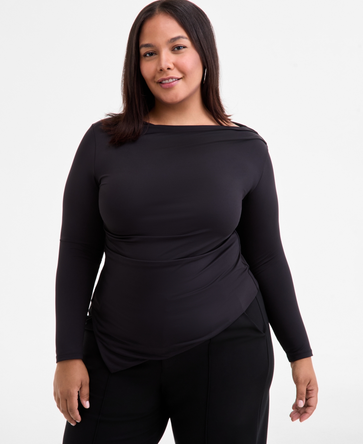 Click here for Bar Iii Trendy Plus Size Boat-Neck Asymmetrical He... prices