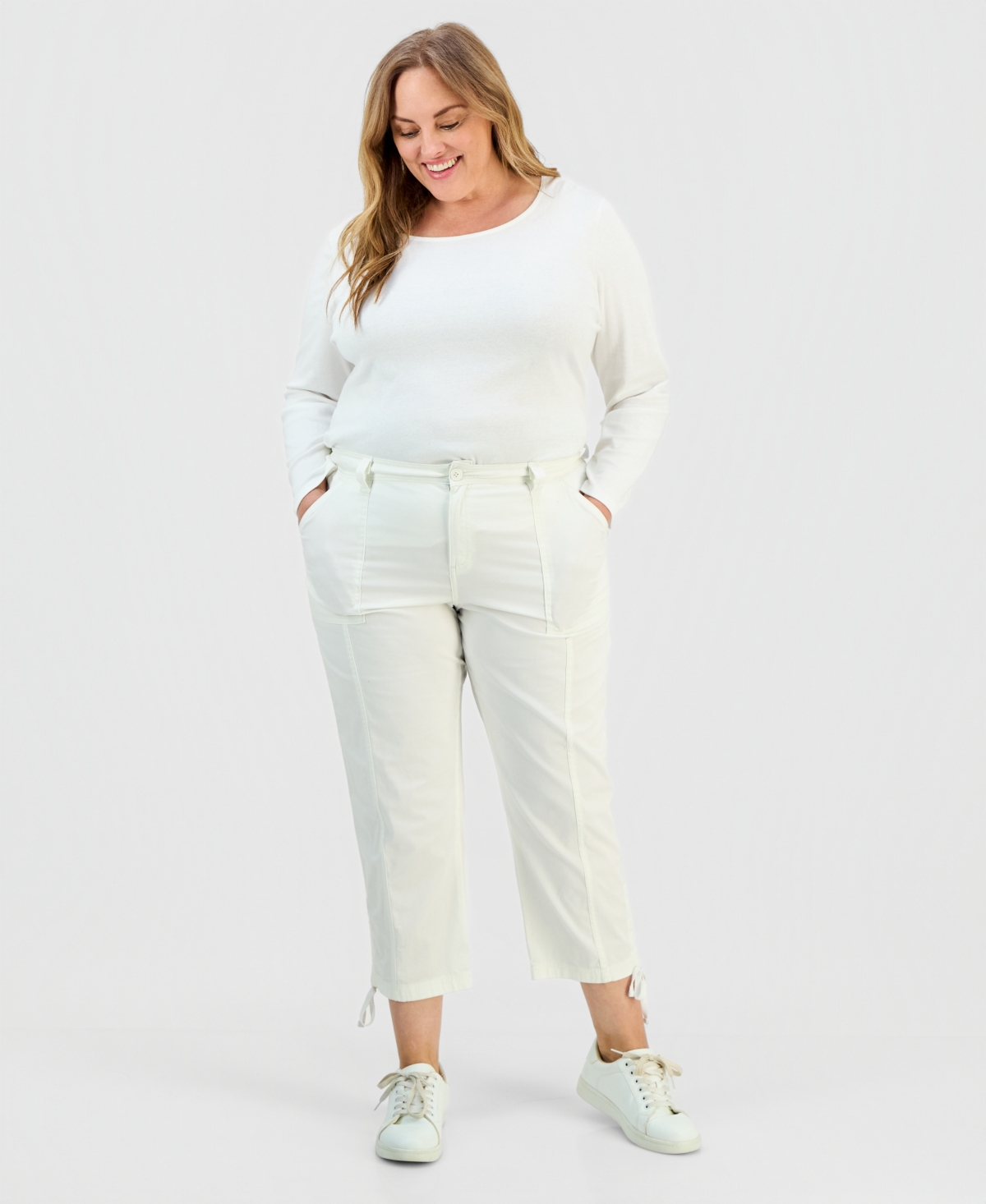 Click here for Style & Co Plus Size Tie-Hem Cropped Utility Pants... prices