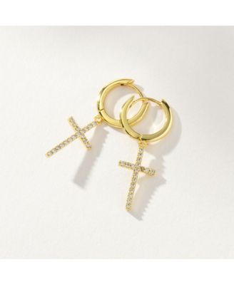 Click here for Uncommon James 14k Gold Plated Pave Cross Huggie E... prices