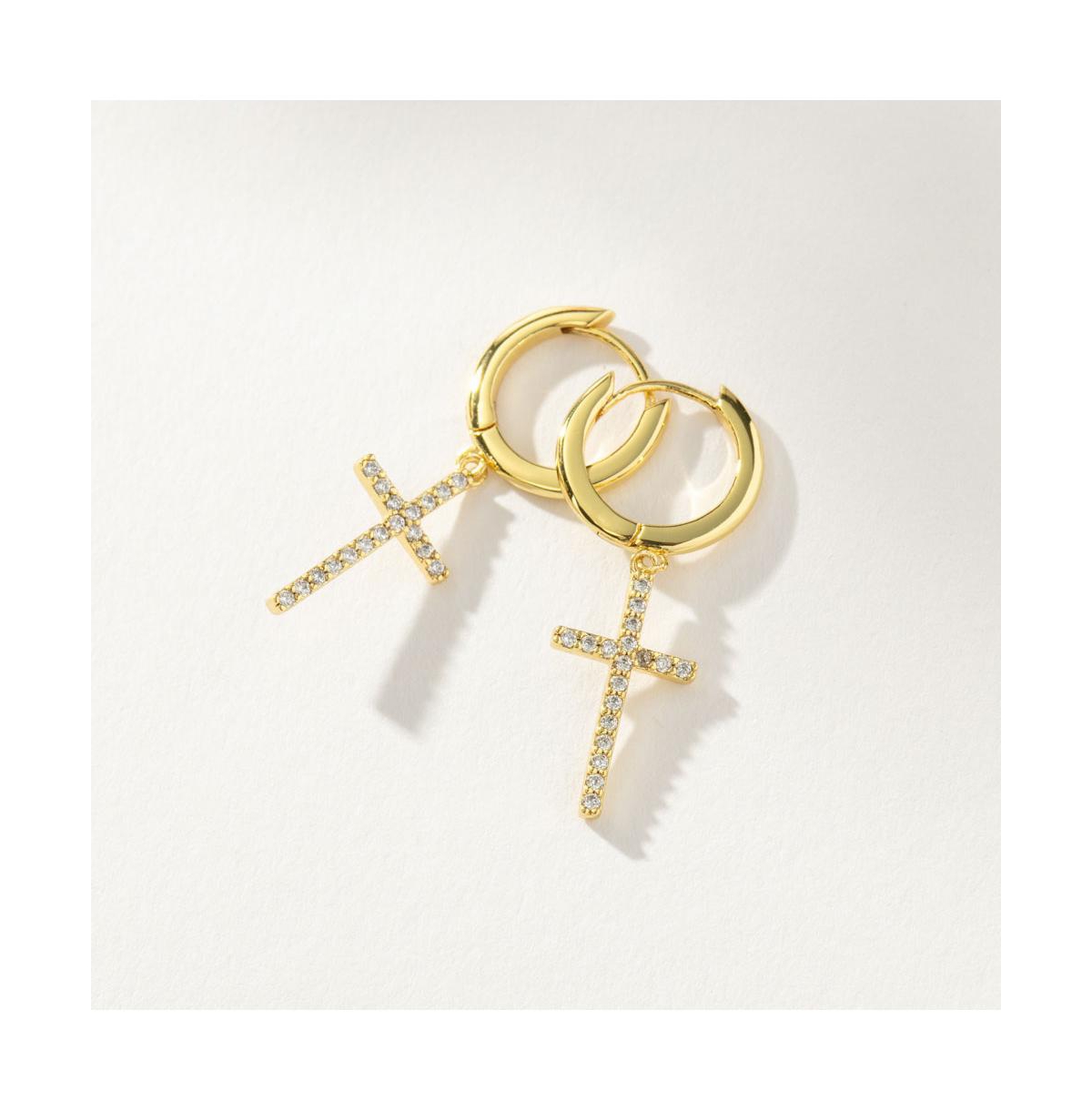 Click here for Uncommon James 14K Gold-Plated Pave Cross Huggie E... prices