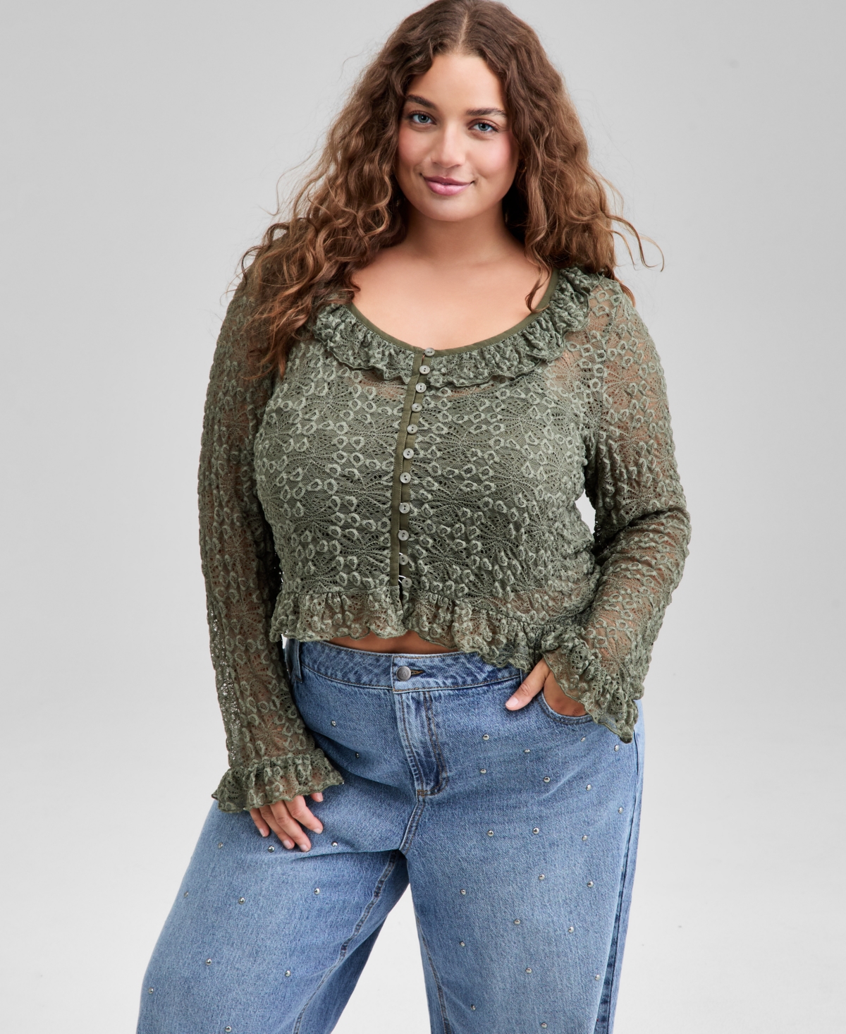Click here for And Now This Trendy Plus Size Lace Ruffle-Trim Cro... prices