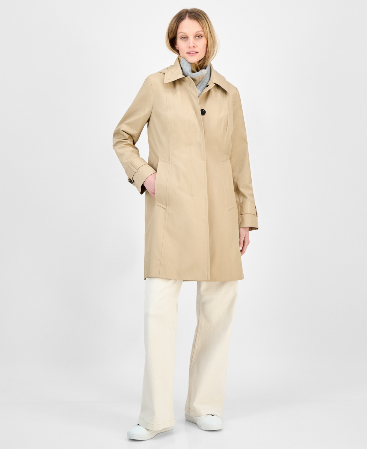 Click here for London Fog Womens Hooded Scarf Trench Coat - Stone prices