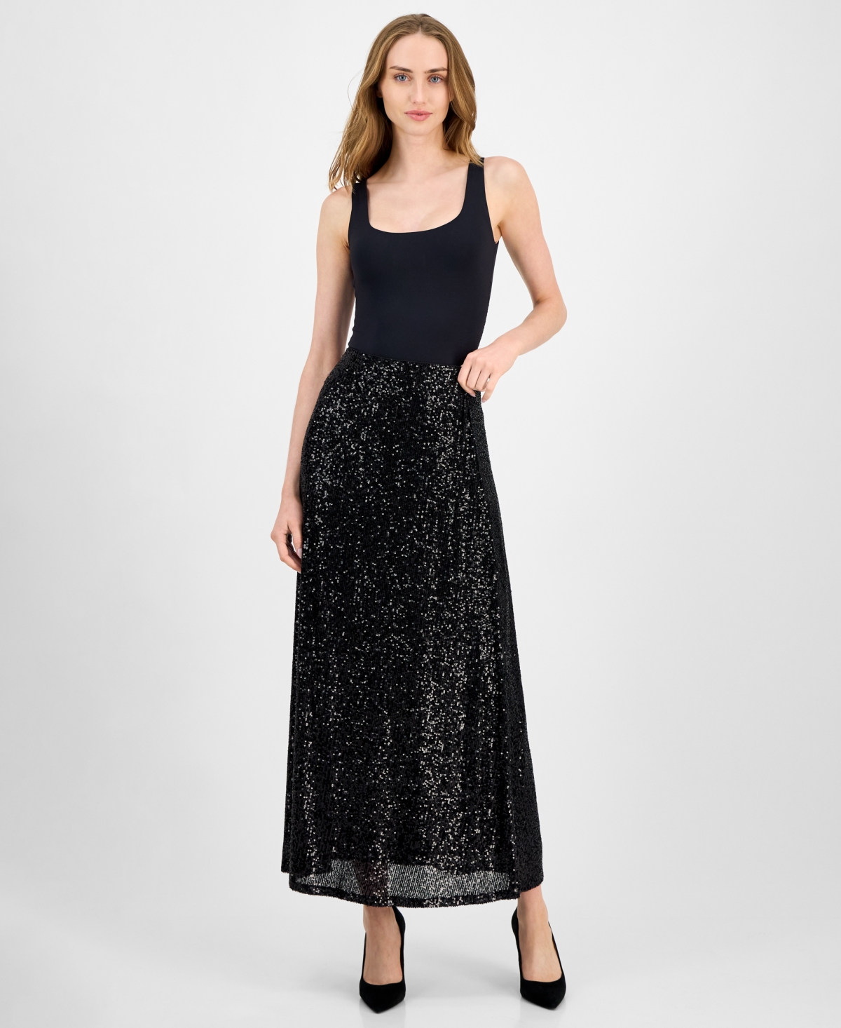 Click here for Anne Klein Womens Sequin Flared Maxi Skirt - Anne... prices