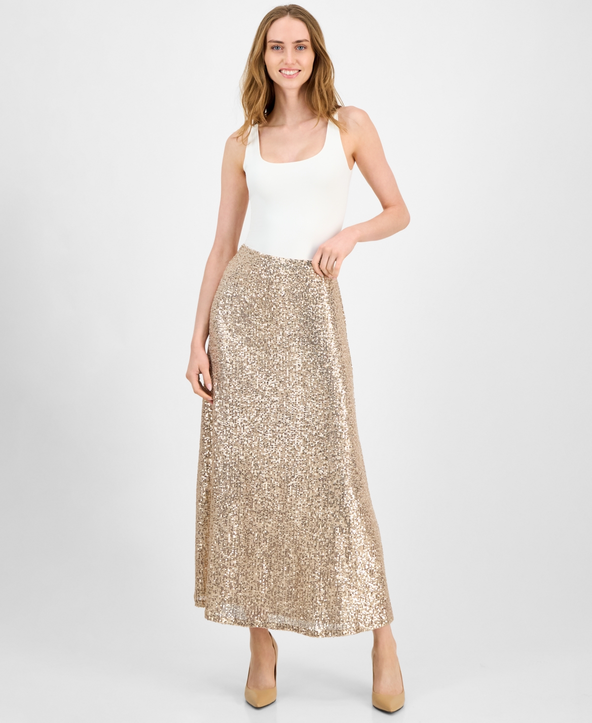 Click here for Anne Klein Womens Sequin Flared Maxi Skirt - Luxe... prices