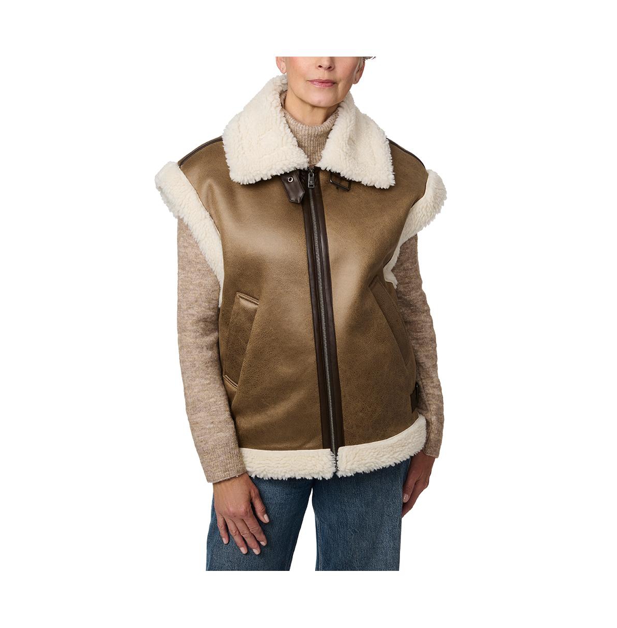 Click here for Bernardo Womens Faux Shearling Vest - Brown prices