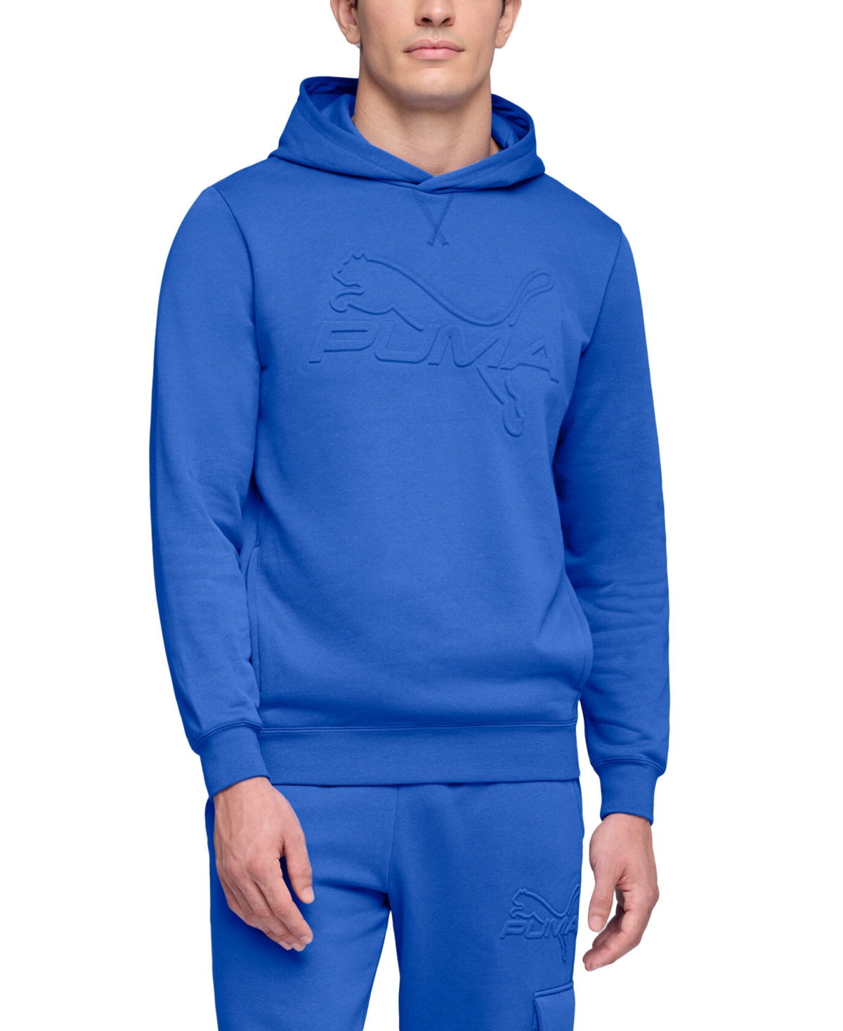 Click here for Puma Mens Embossed Logo Hoodie - Mountain Blue prices