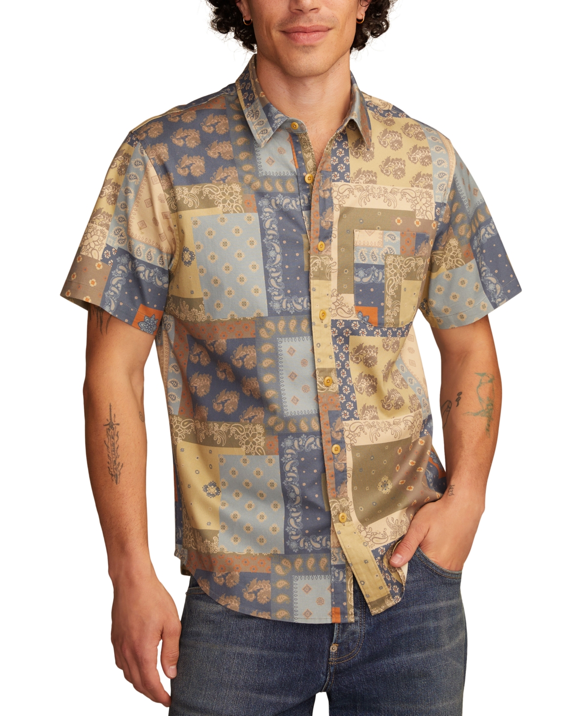 Click here for Lucky Brand Mens Short Sleeve Bandana Print Button... prices