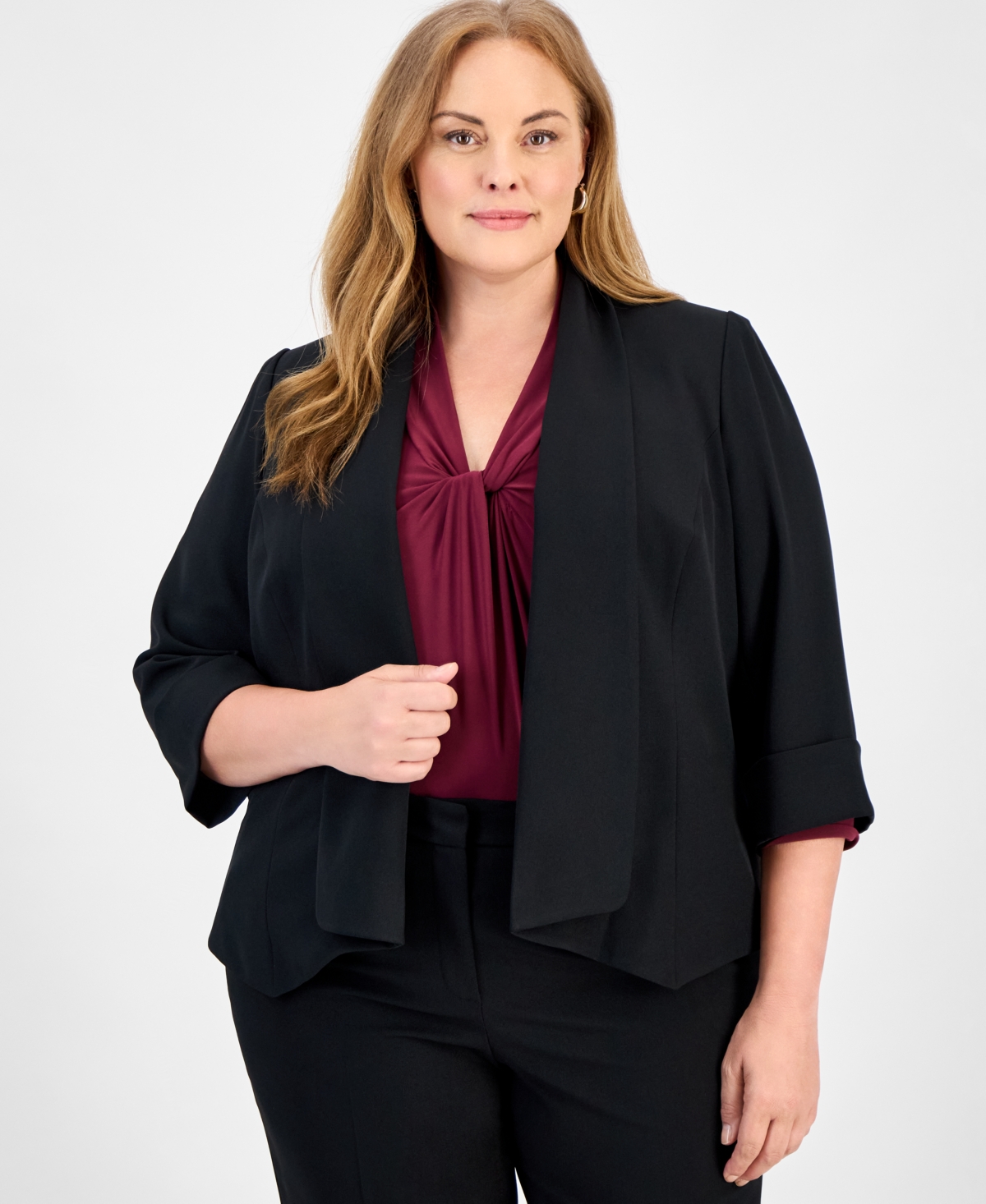 Click here for Kasper Plus Size Open-Front Soft Blazer - Black prices