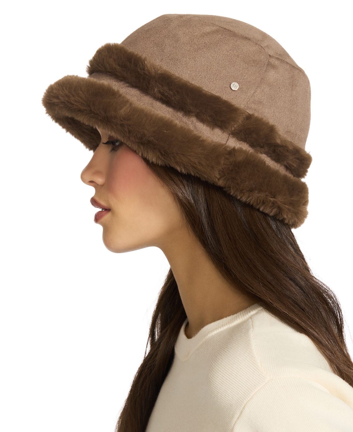 Steve Madden Reversible Faux Shearling Bucket Hat - Dark Brown