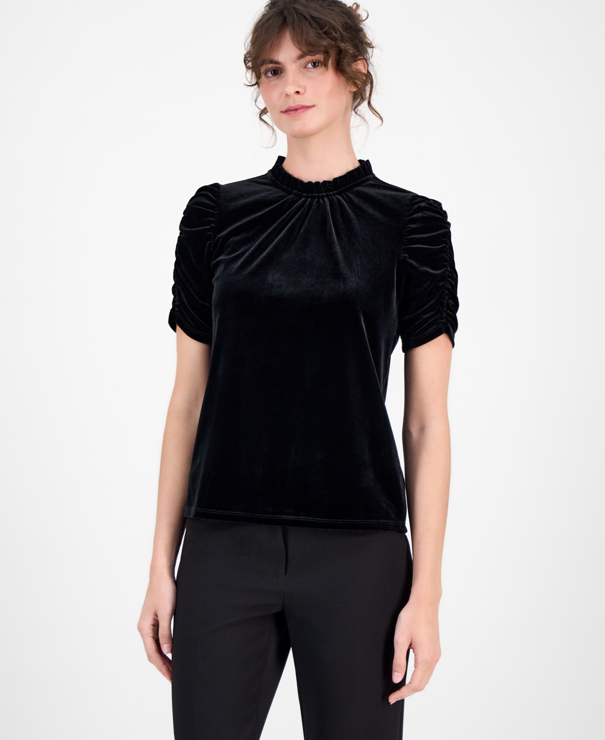 Click here for Anne Klein Womens Velour Ruffle-Neck Short-Sleeve... prices
