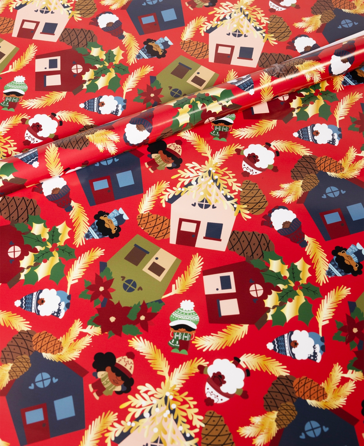Click here for Black Paper Party Gnomie Houses Gift Wrap - Red prices