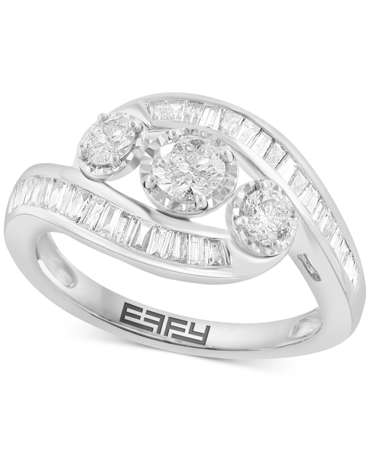 Click here for Effy Diamond Round & Baguette Triple Stone Swirl R... prices