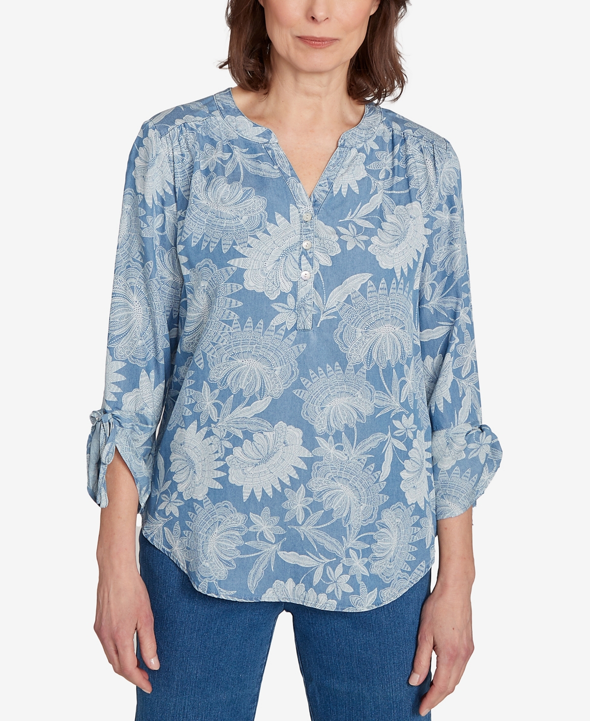 Click here for Alfred Dunner Petite Floral Lyocell Henley Top - B... prices