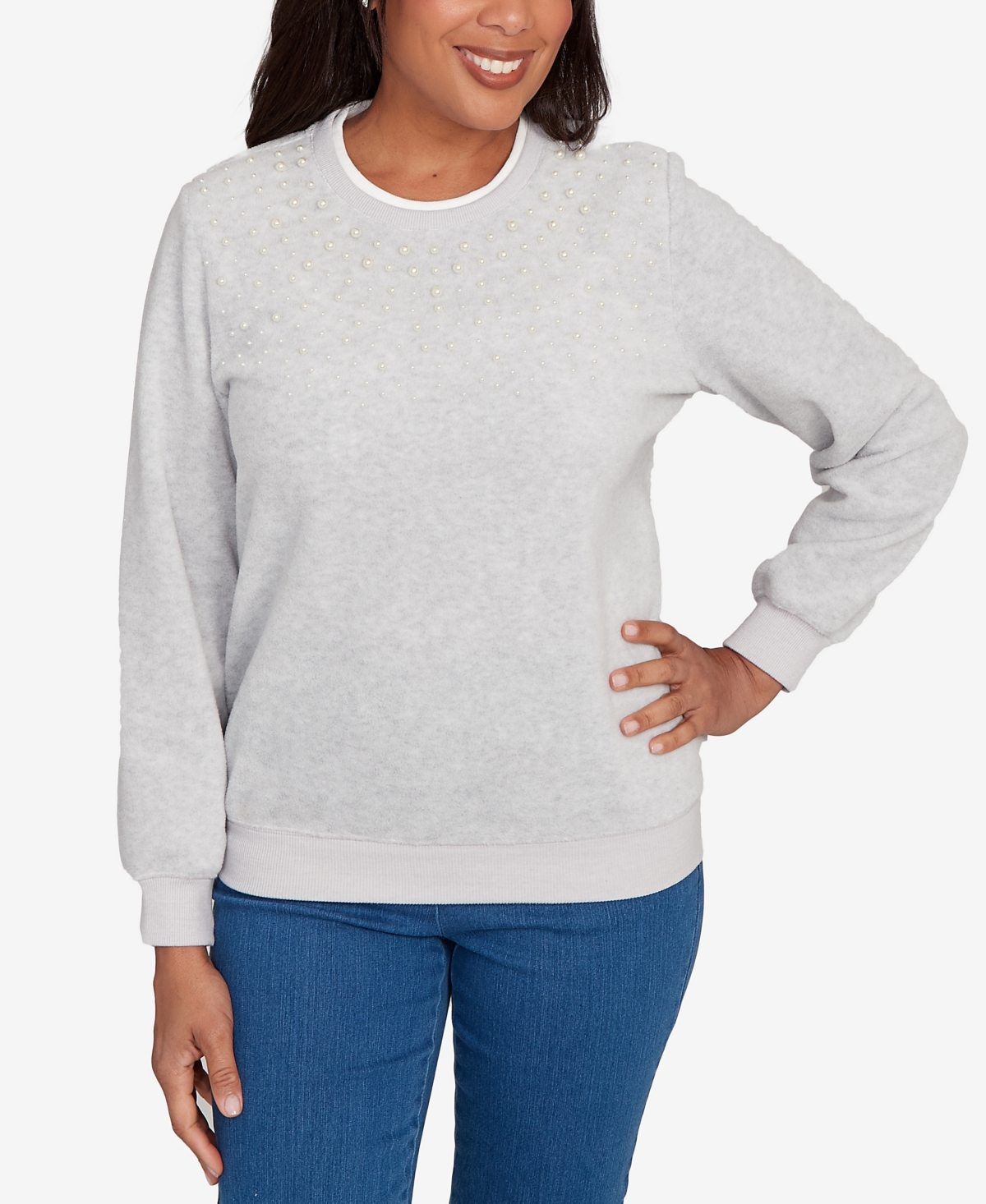 Click here for Alfred Dunner Petite Embellished Neckline Anti-Pil... prices