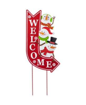 Glitzhome 35.75" Metal Christmas Snowmen Arrow Welcome Yard Stake - Macy's