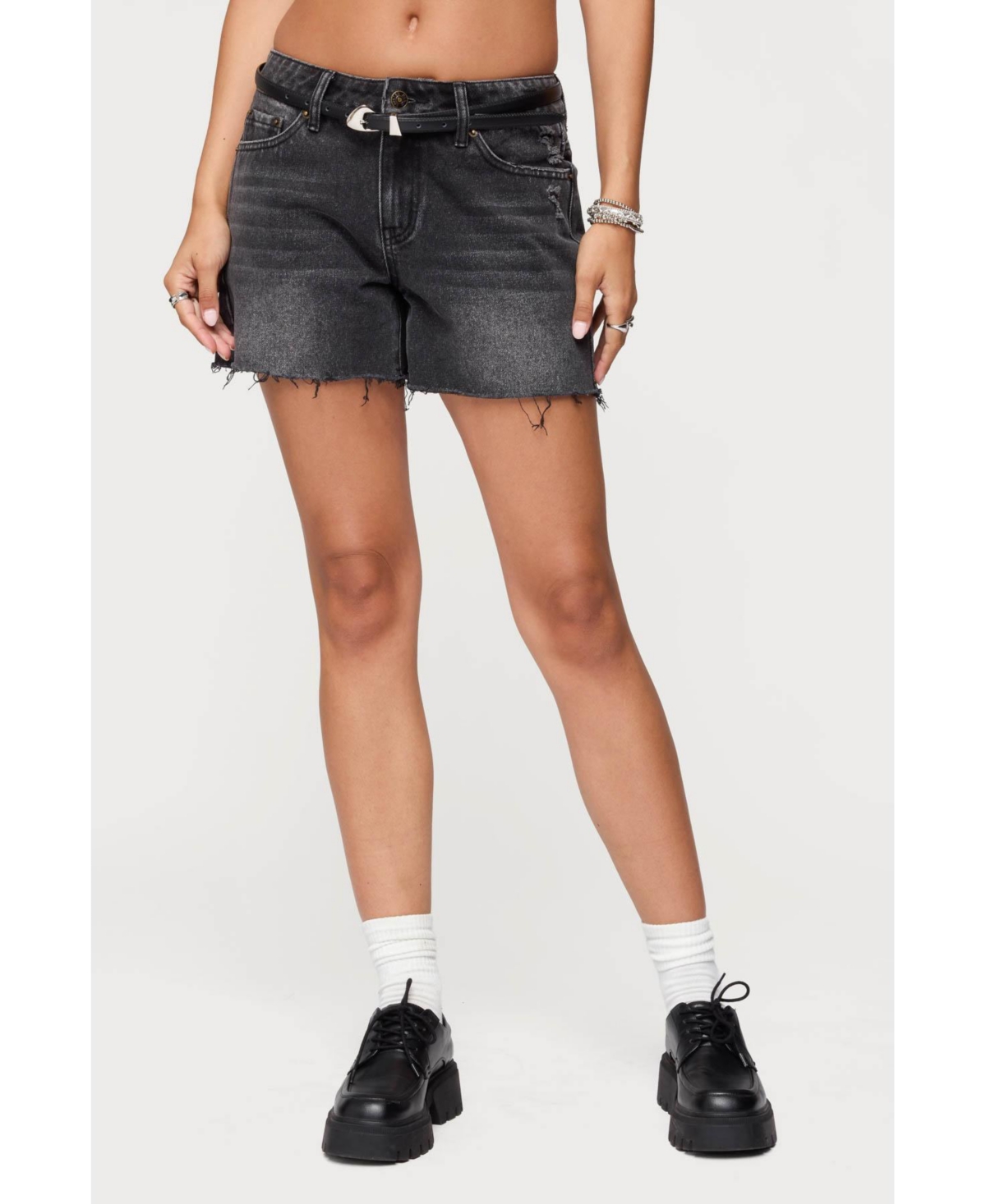 Click here for Edikted Womens Scottie Low Rise Denim Shorts - Bla... prices