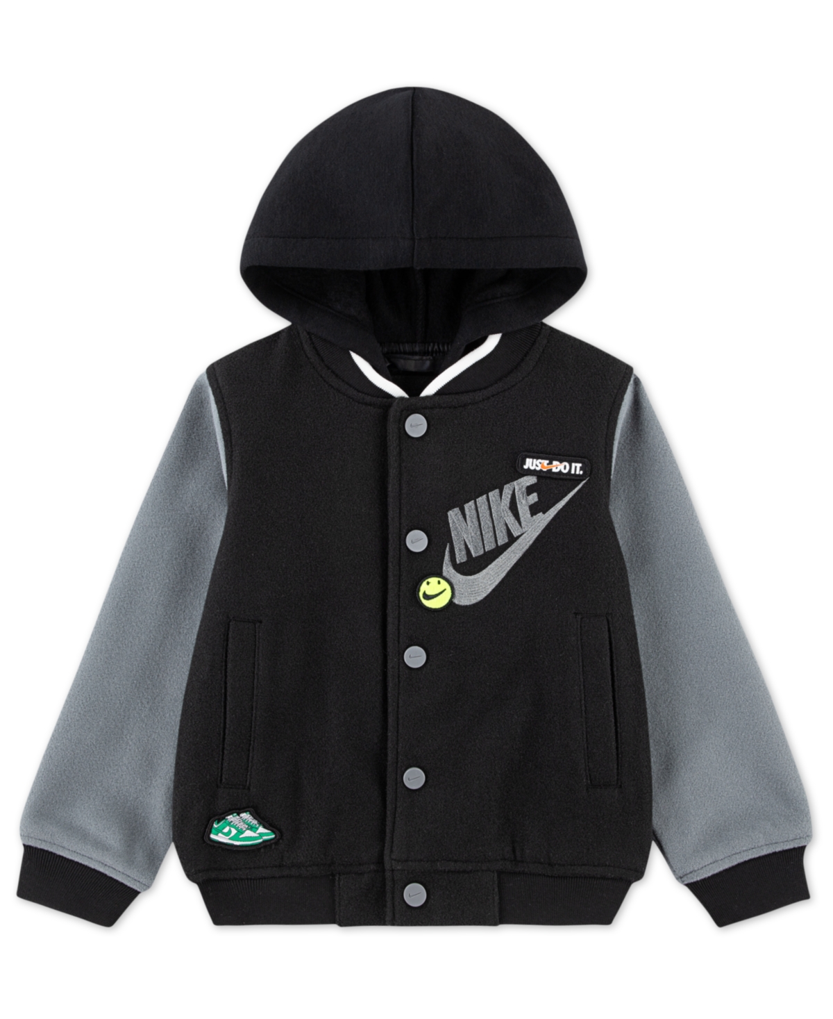 Click here for Nike Toddler Boys Hooded Varsity Jacket - Black prices