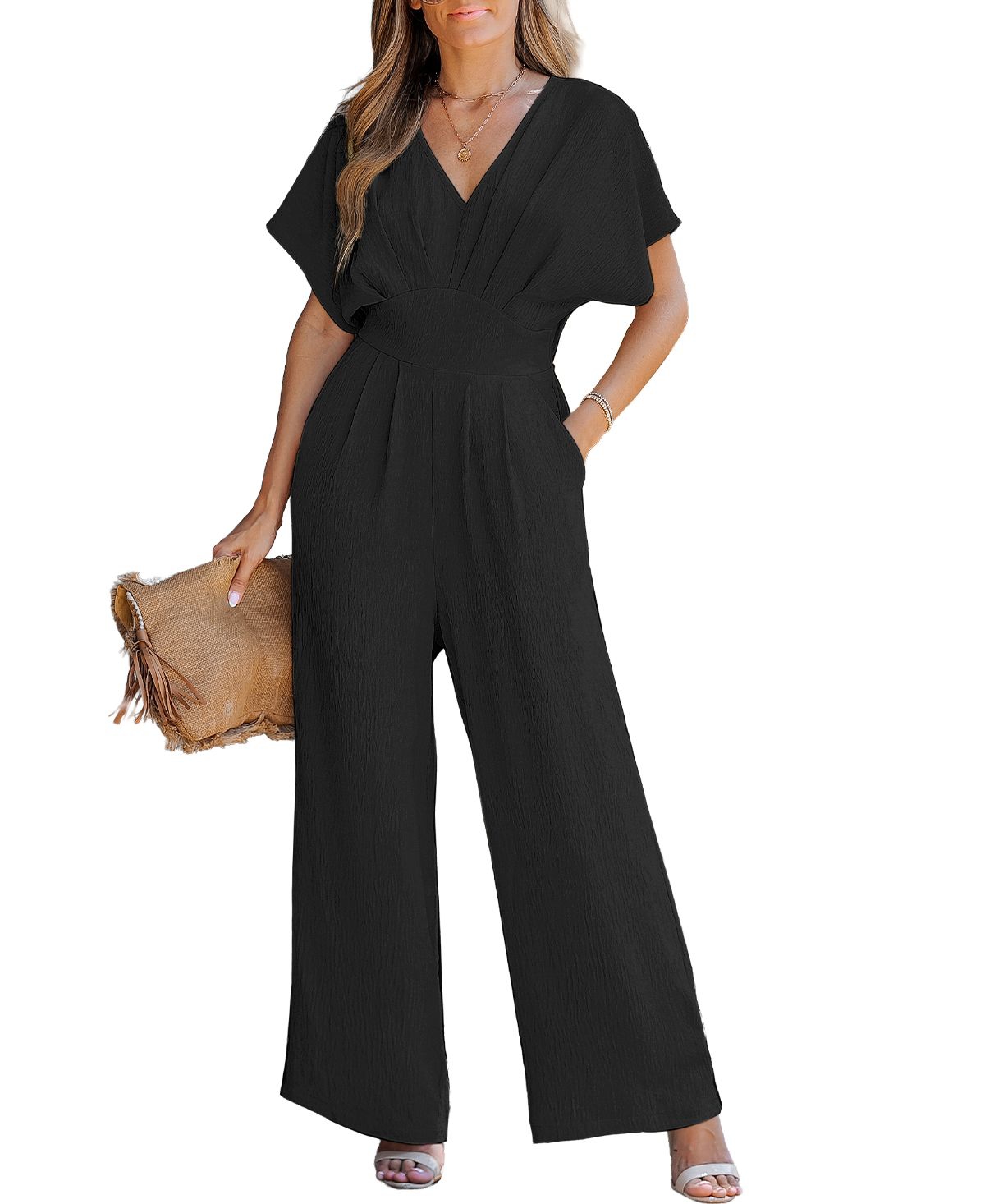 Click here for Cupshe Womens V-Neck Short Sleeve Straight Leg Jum... prices