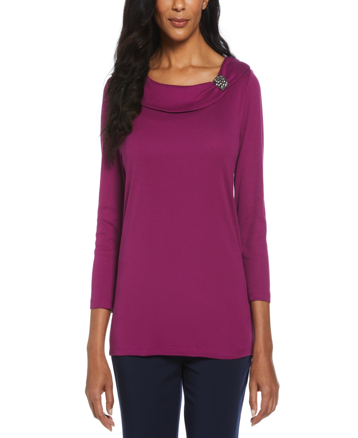 Click here for Rafaella Petite Ribbed Marilyn Neck 3/4 Sleeve Top... prices