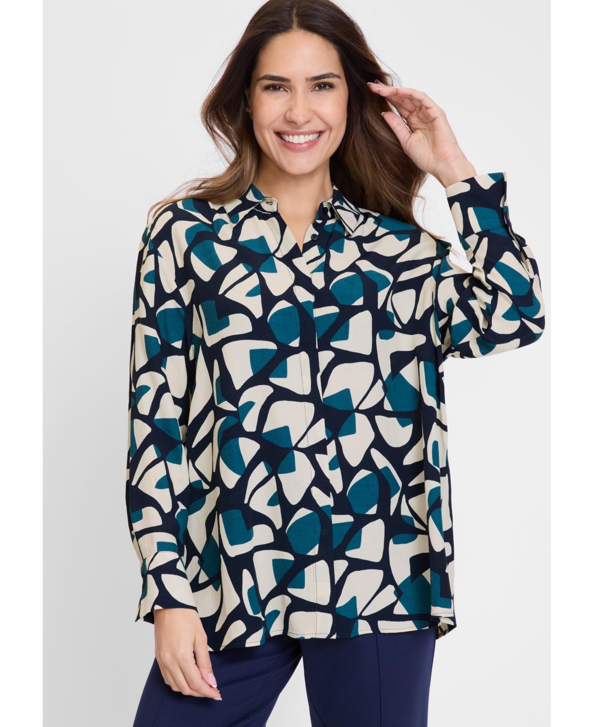 Click here for Olsen Womens Modern Graphic Shirt - Ink blue prices