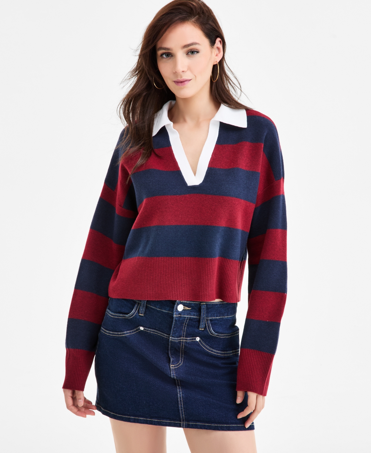 Click here for Bar Iii Womens Rugby-Stripe Polo Sweater  Macys Ex... prices